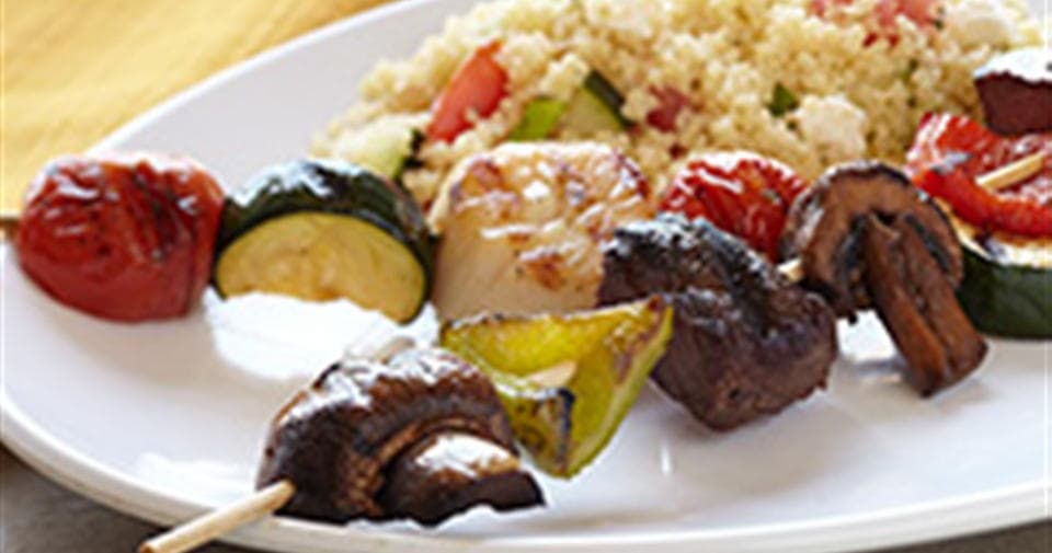 Sea-and-Shore Bison Kabobs with Mediterranean Couscous Salad | Punchfork