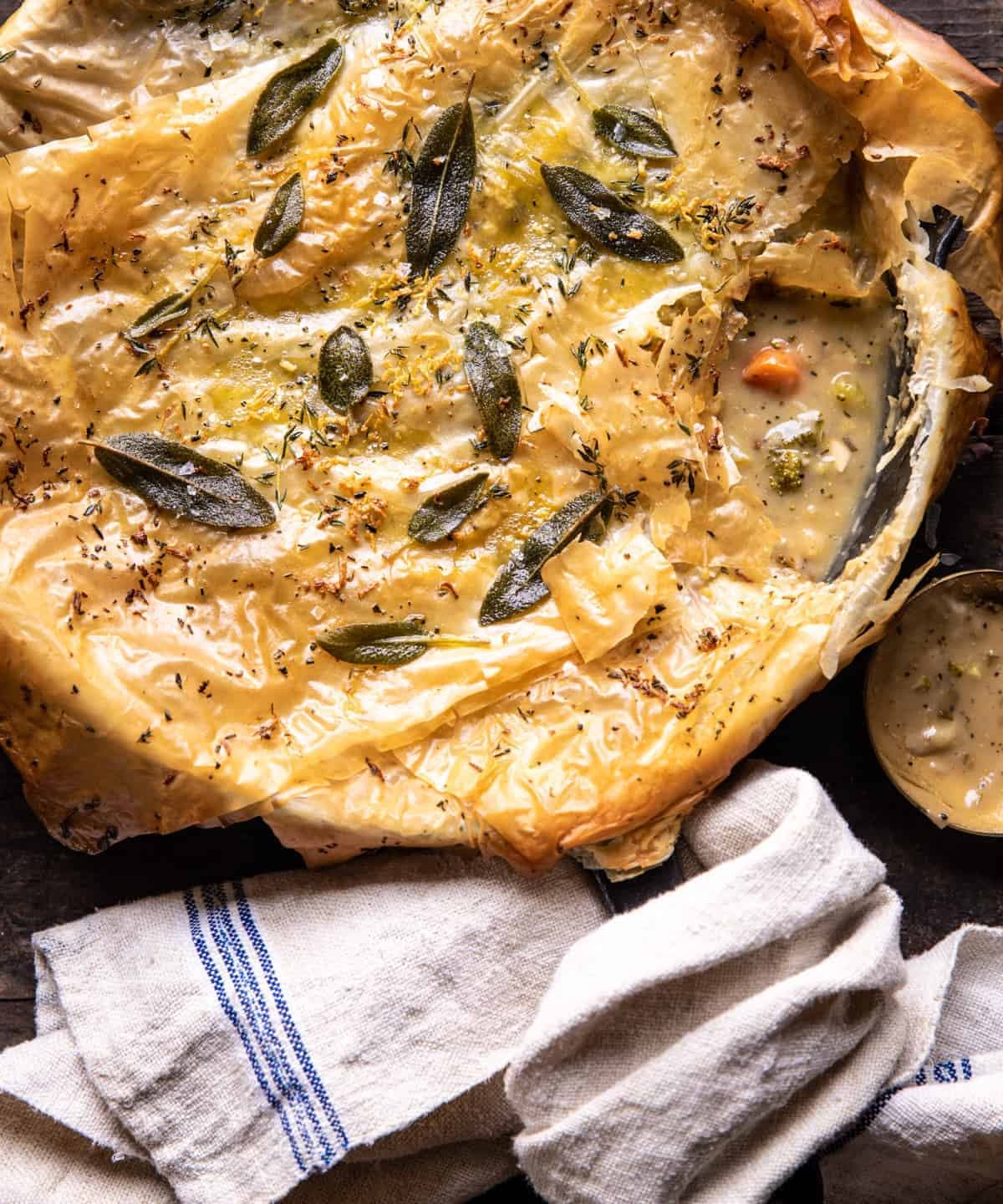 Skillet Chicken and Broccoli Pot Pie with Garlic Butter Phyllo Crust ...