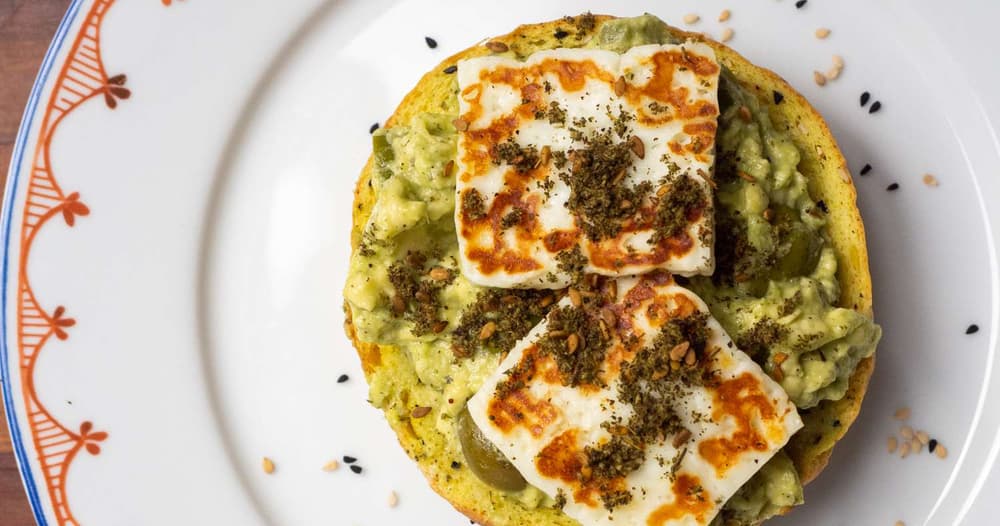 Open-Faced Ka'ak Sandwich with Avocado, Za’atar, and Halloumi | Punchfork