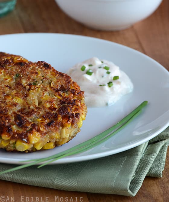 Quinoa Corn Patties with Cool and Creamy Onion Dip | Punchfork