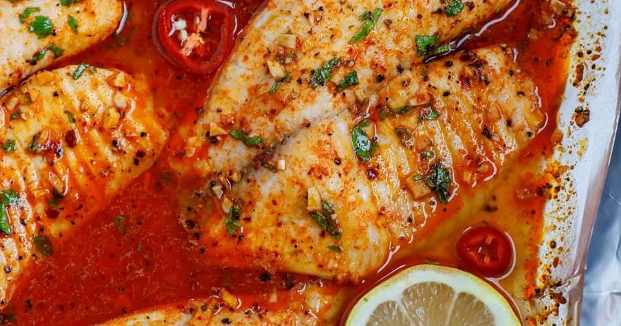 Spicy Lemon Garlic Baked Tilapia | Punchfork