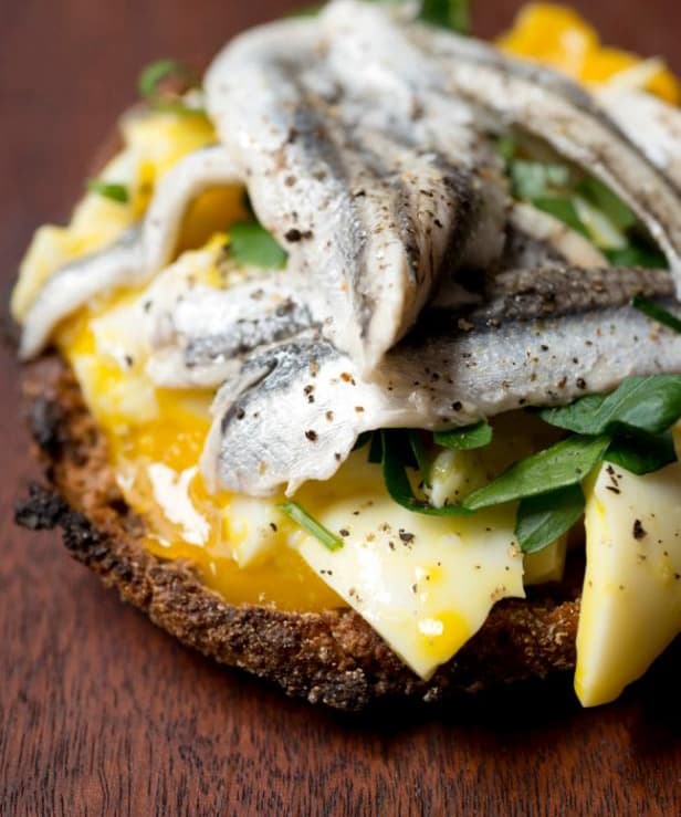 Soft-Boiled Egg and White Anchovy Breakfast Sandwiches | Punchfork