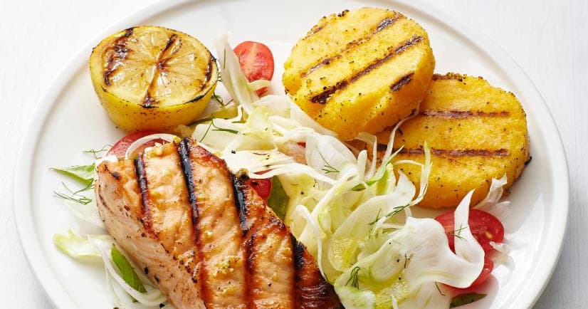 Grilled Salmon and Polenta with Fennel Salad | Punchfork