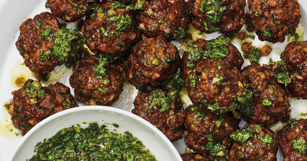 Crispy Sheet-Pan Meatballs with Salsa Verde | Punchfork