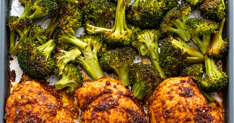 One-Pan Roasted Chicken, Broccoli & Sweet Potatoes + Meal Prep | Punchfork