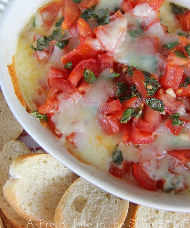 Baked Cheesy Tomato Caprese Dip | Punchfork