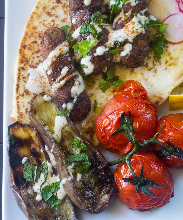 Grilled Beef Kofta with Eggplant and Tomatoes | Punchfork