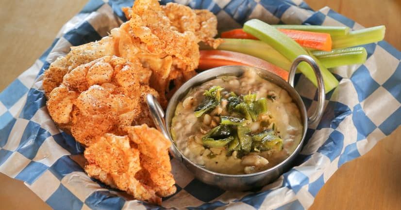 Pinto Bean Hummus with Chicken Chicharrones | Punchfork