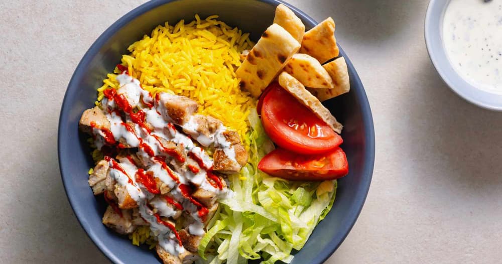 Halal Cart-Style Chicken and Rice with White Sauce | Punchfork