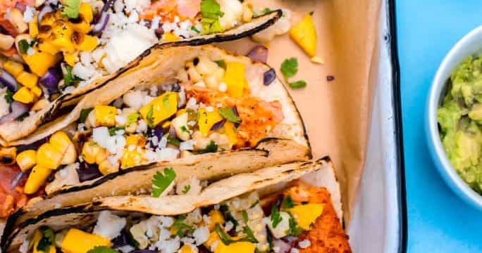 Sazon Spiced Salmon Tacos with Mango Corn Salsa | Punchfork