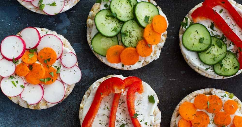 Ranch and Vegetable Topped Rice Cakes | Punchfork