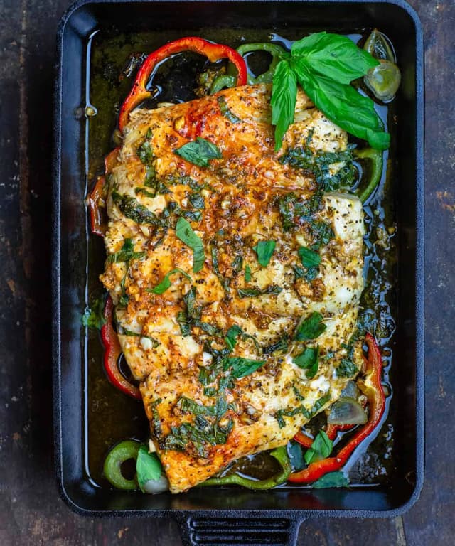 Easy Baked Fish with Garlic and Basil | Punchfork