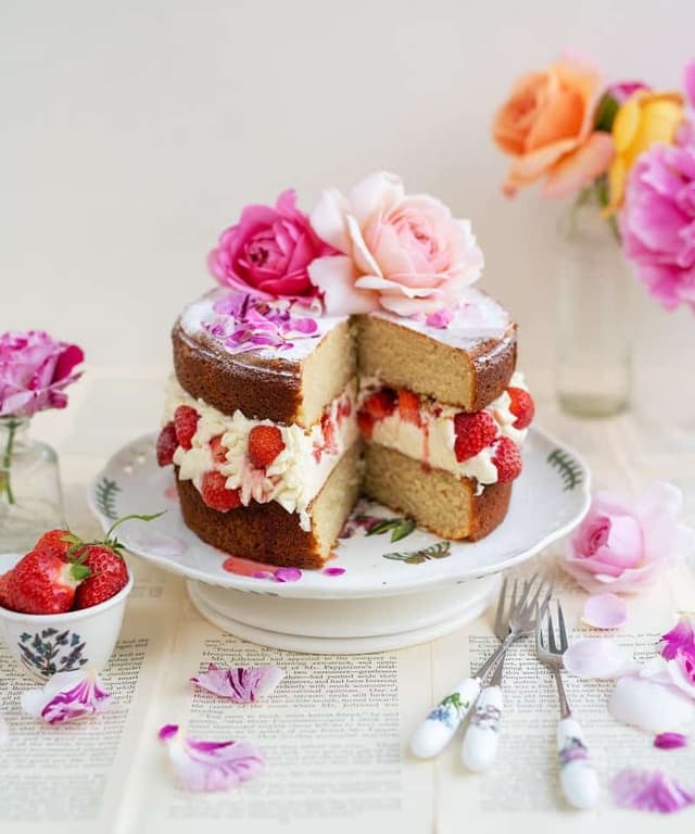 Rose Layer Cake with Strawberries and Cream | Punchfork