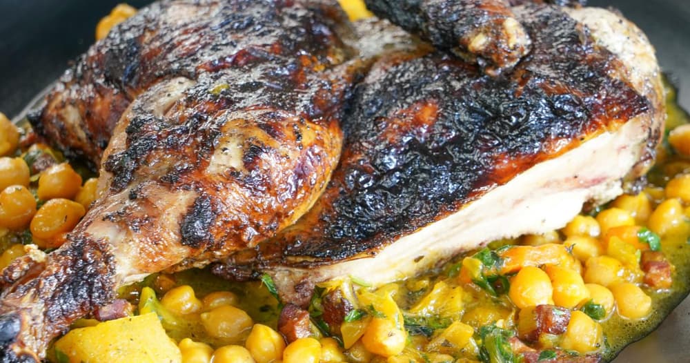 Brick-Pressed Chicken with Chickpea Conserva | Punchfork