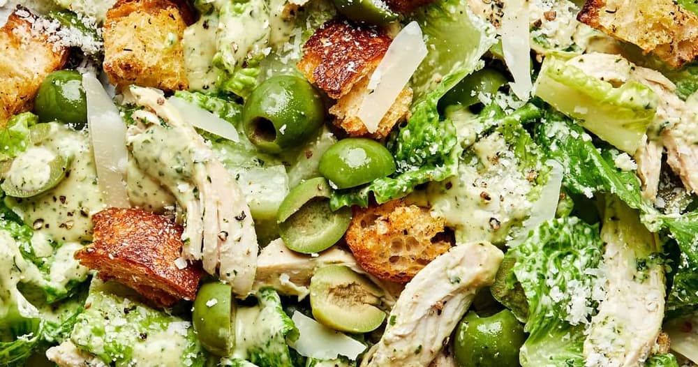 Pesto Caesar Salad with Castelvetrano Olives | Punchfork