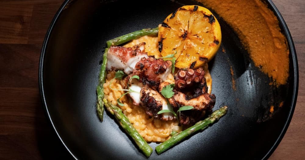 Grilled Octopus with Romesco and Vegetable Couscous | Punchfork