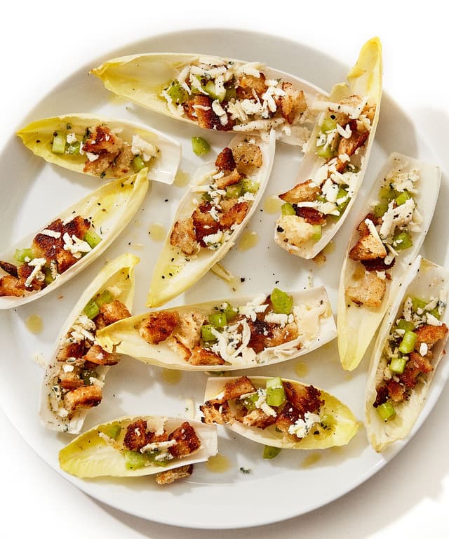 Endive Cups with Blue Cheese, Celery, and Croutons | Punchfork