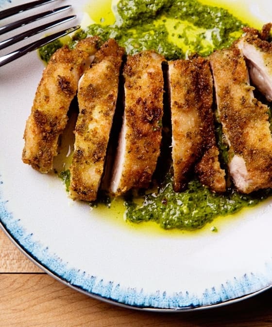 3 Ingredient Pesto Fried Chicken Punchfork