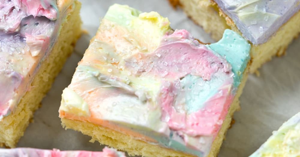 Sheet Cake with Rainbow Swirl Buttercream Frosting | Punchfork