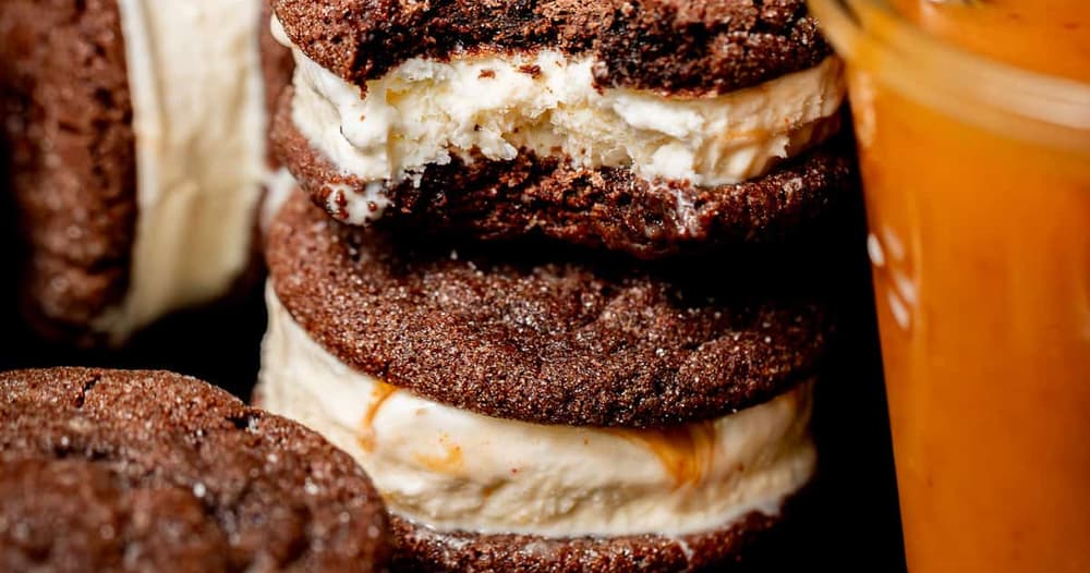 Chocolate Gochujang Caramel Cookie Ice Cream Sandwiches | Punchfork