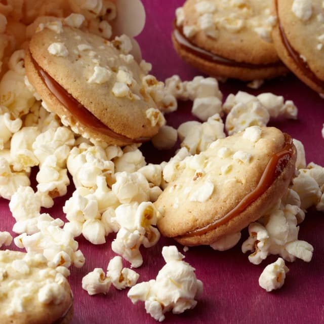 Popcorn Sandwich Cookies with Salted Caramel | Punchfork