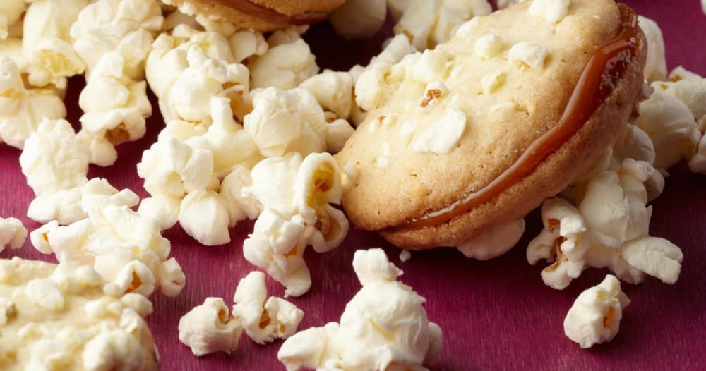 Popcorn Sandwich Cookies with Salted Caramel | Punchfork