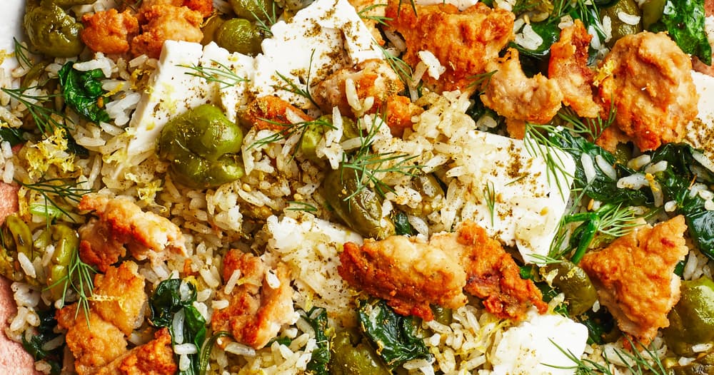 Crispy Chicken with Za’atar-Olive Rice | Punchfork