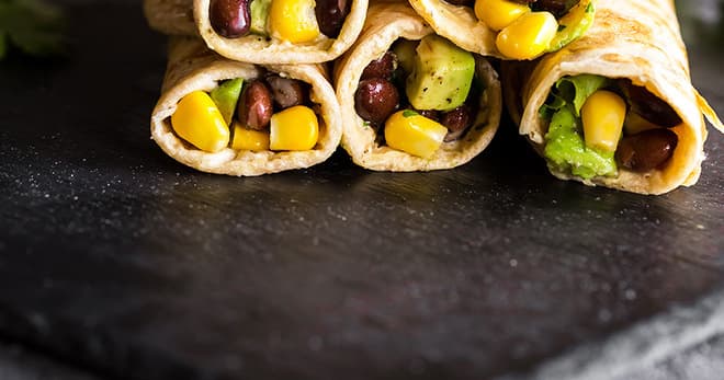 Hummus Roti Rolls with Beans, Corn & Avocado | Punchfork