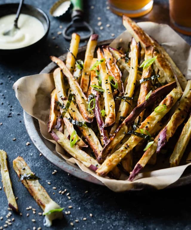 Japanese Sweet Potato Oven Fries with Wasabi Aioli | Punchfork