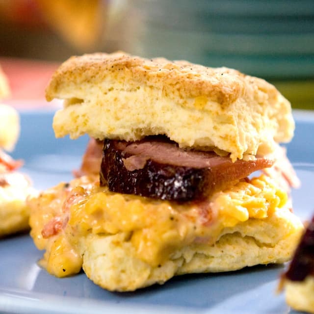 Mustard Glazed Baked Ham and Pimento Cheese Biscuits | Punchfork