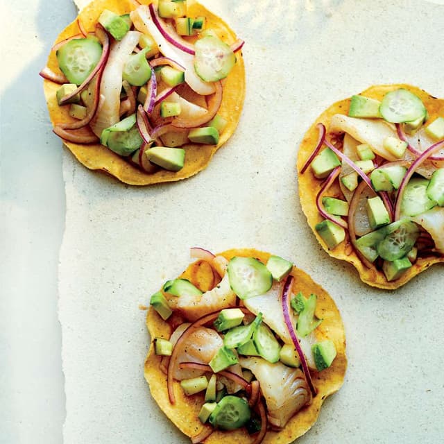 Callo De Lobina (Salt-Cured Sea Bass Tostadas) | Punchfork