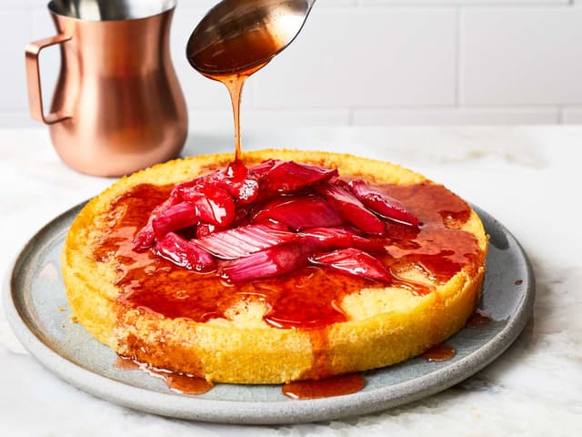 Aperol Spritz Cake with Prosecco-Poached Rhubarb | Punchfork