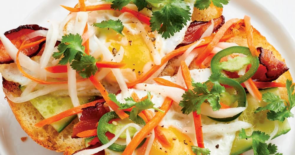 Bacon and Egg Sandwiches with Spicy Pickled Daikon and Carrots | Punchfork