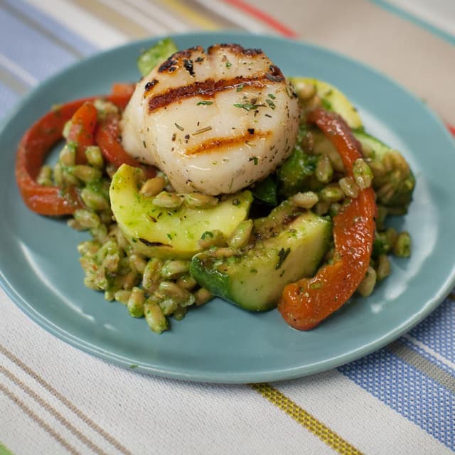Summer Salad with Scallion Pesto and Scallops | Punchfork