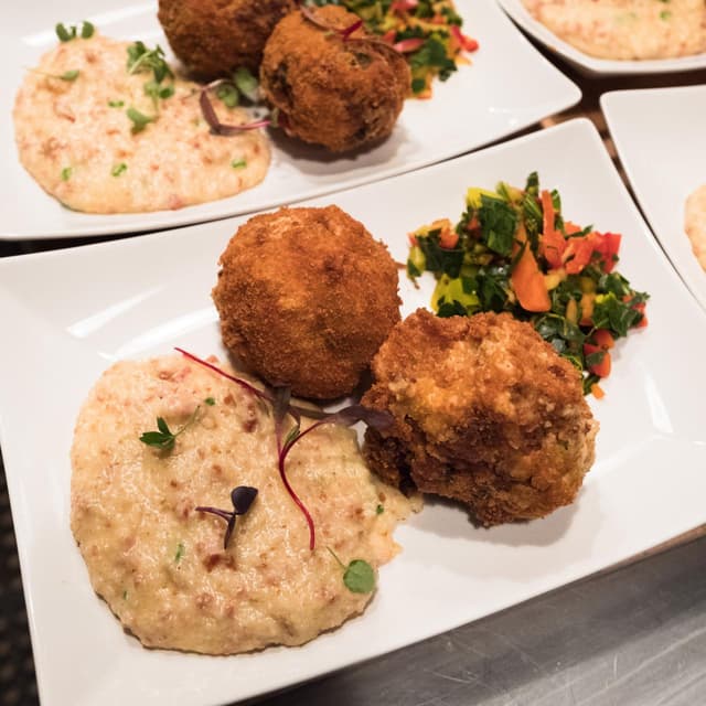 Crawfish Boudin Balls, Andouille Grits and Collard Green Chowchow ...