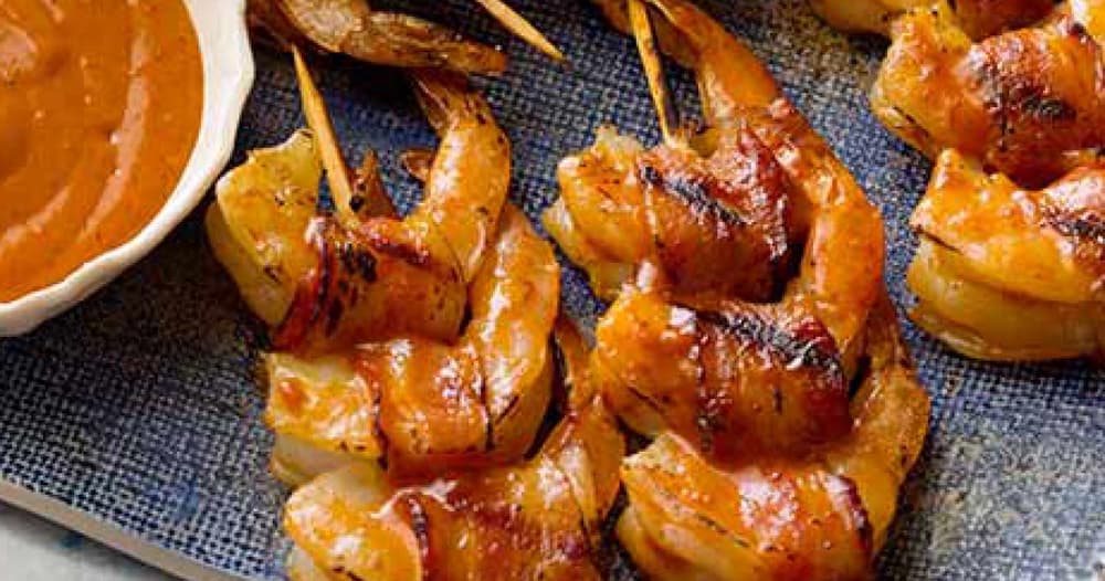 Bacon-Wrapped Prawns with Chipotle BBQ Sauce | Punchfork