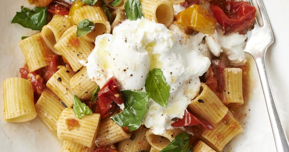 Rigatoni with Roasted Cherry Tomatoes and Burrata | Punchfork