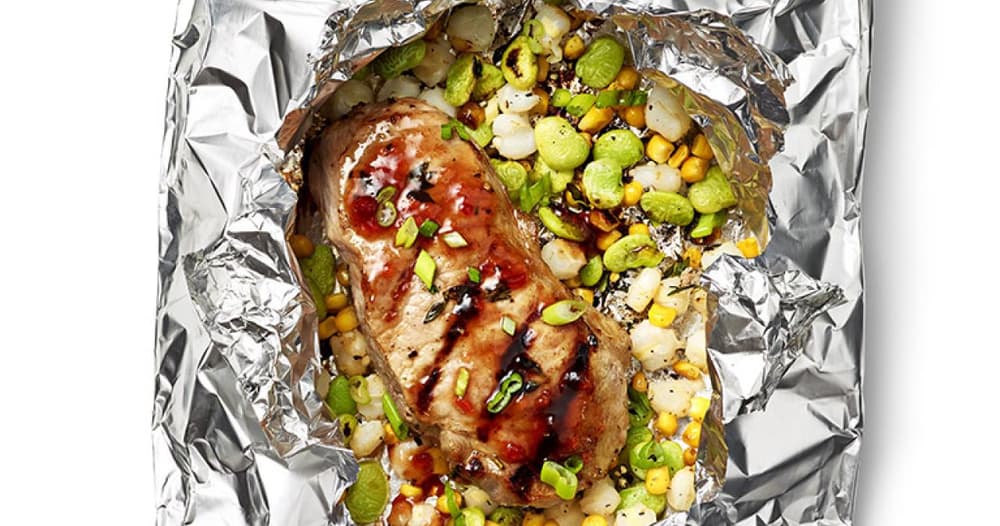 Foil-Packet Barbecue Pork Chops with Succotash | Punchfork