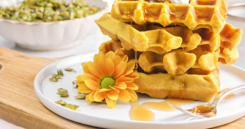 Spiced Pumpkin Waffles with Candied Pepitas | Punchfork