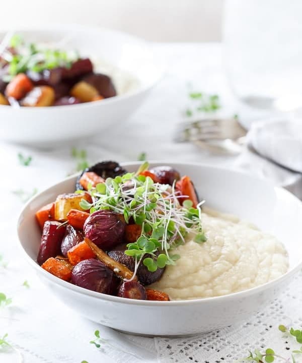 Celery Root Puree with Roasted Balsamic Vegetables | Punchfork