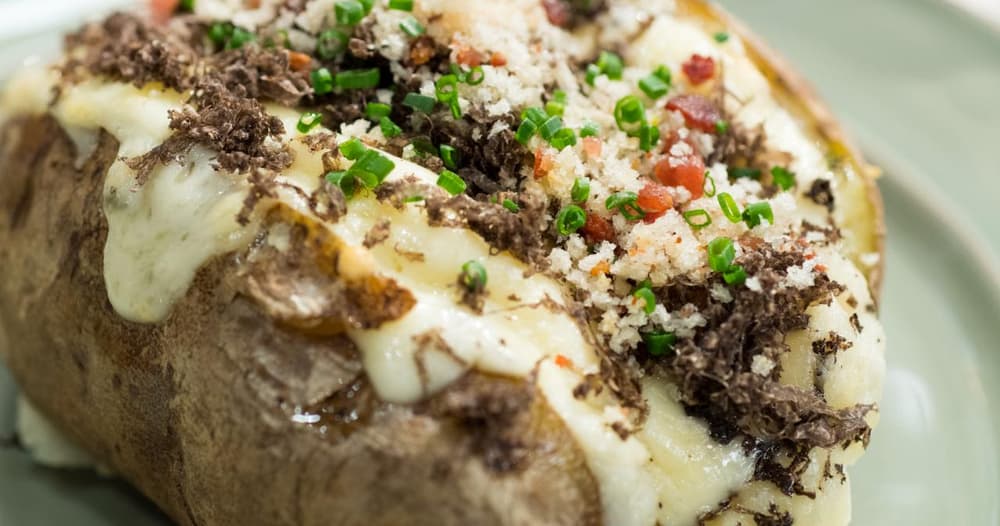 Black Truffle Fontina Cheese Baked Potato | Punchfork