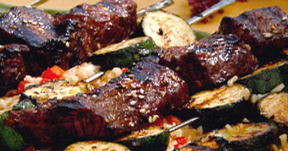 Grilled Asian Beef Kebabs Over Rice | Punchfork