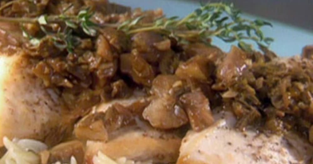 Pan-Seared Chicken with Porcini-Chestnut Sauce with Steamed Spinach and ...