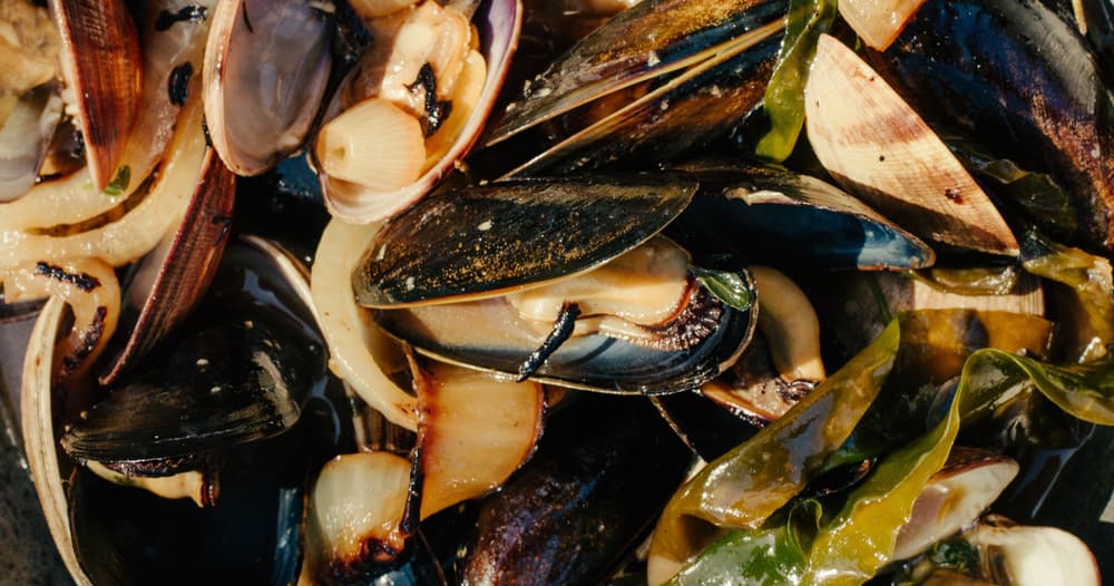 Stout-Steamed Shellfish with Charred Onions | Punchfork