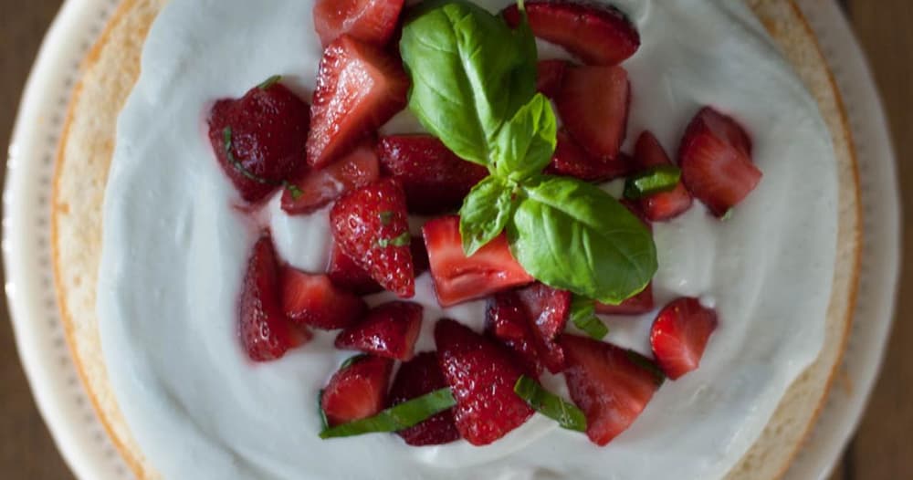 Strawberry Cake with Basil Whipped Cream | Punchfork