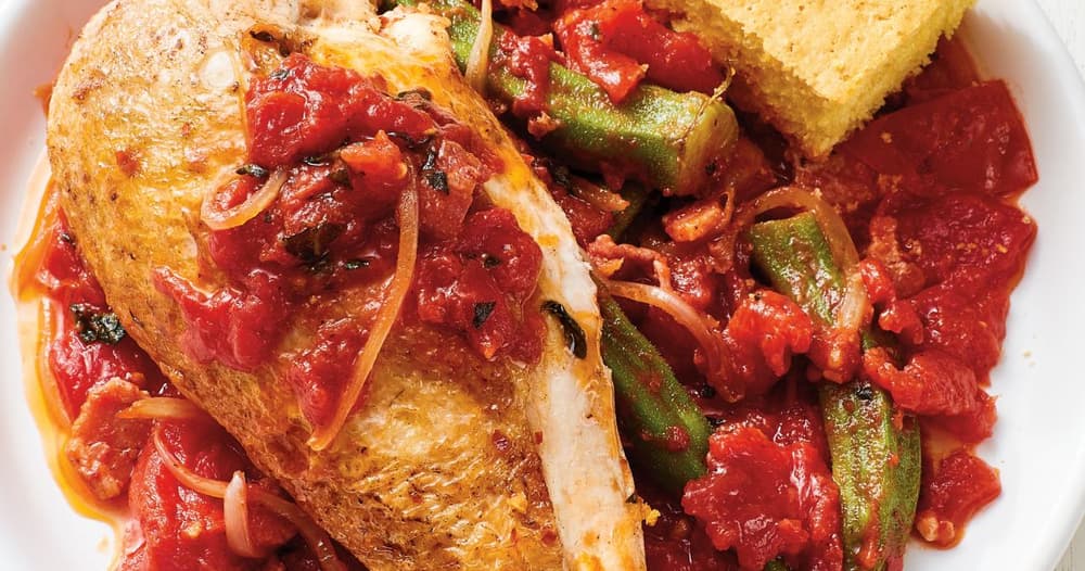 Braised Chicken with Okra and Tomatoes | Punchfork