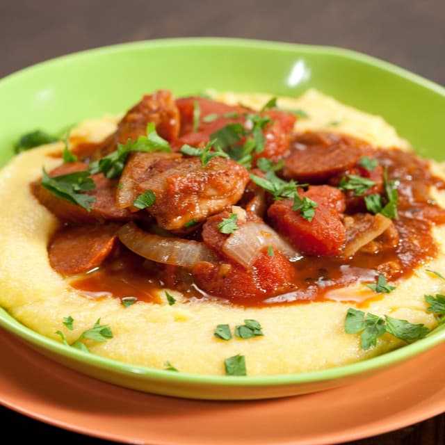 Spanish Chicken Stew with Manchego Polenta | Punchfork