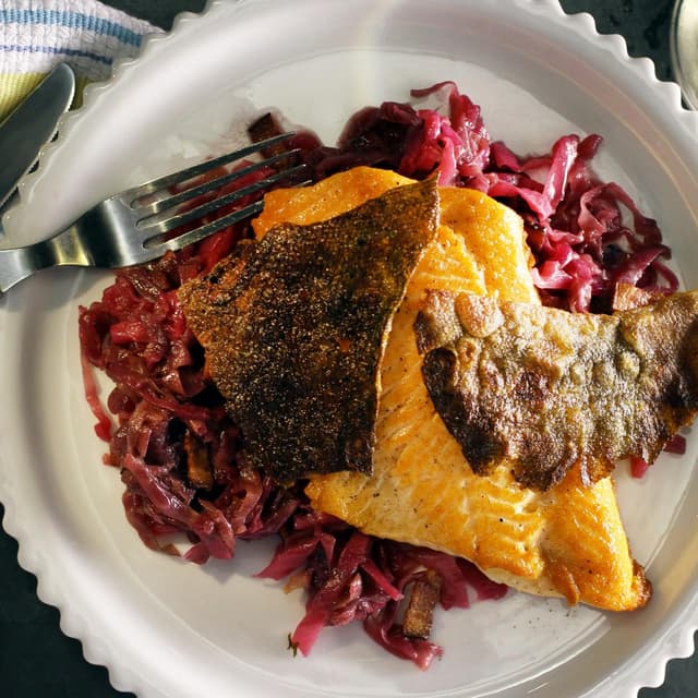 Crispy Skin Arctic Char with Butter-Braised Cabbage | Punchfork