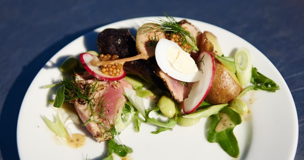 Seared Tuna Salad with Herbes De Provence, Grilled Fingerling Potatoes ...