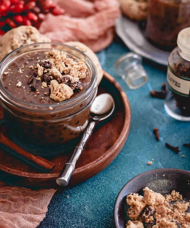 Dirty Chai Tapioca Pudding with Oatmeal Raisin Cookie Crumble | Punchfork